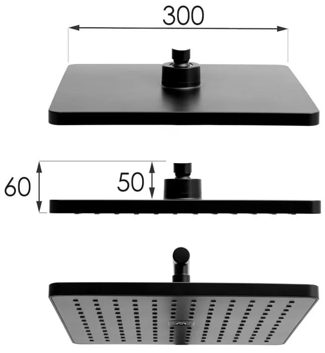 Erga Cube, sprchová souprava s pákovou baterií, vanovou výlevkou a dešťovou hlavicí 30x30cm, černá matná, ERG-YKA-BP.CUBE-30-BLK