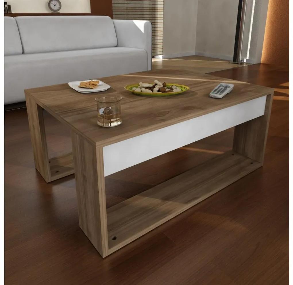 Asir | Konferenční stolek GORDER 35x80 cm hnědá/bílá | AS1433