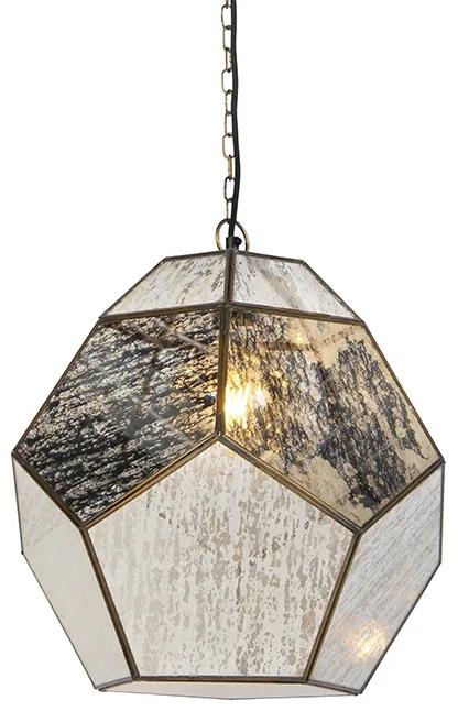 Vintage závěsná lampa mosaz se starožitným sklem - Scone