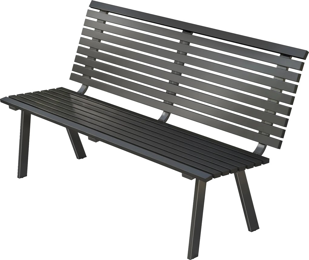 Outsunny 3místná kovová zahradní lavice, odolná proti povětrnosti, lamelové provedení, nosnost 240 kg — 154 × 68 × 88 cm, černá | Aosom