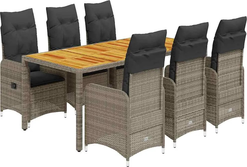 7dílný zahradní bistro set s poduškami šedý polyratan 3277025