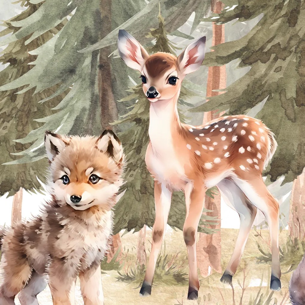 PIPPER. Textilní samolepka na zeď "Les se zvířátky 3" Velikost: 180x150cm