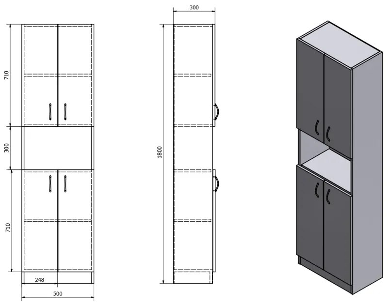 Aqualine SIMPLEX ECO vysoká skříňka 50x180x30cm SIME520