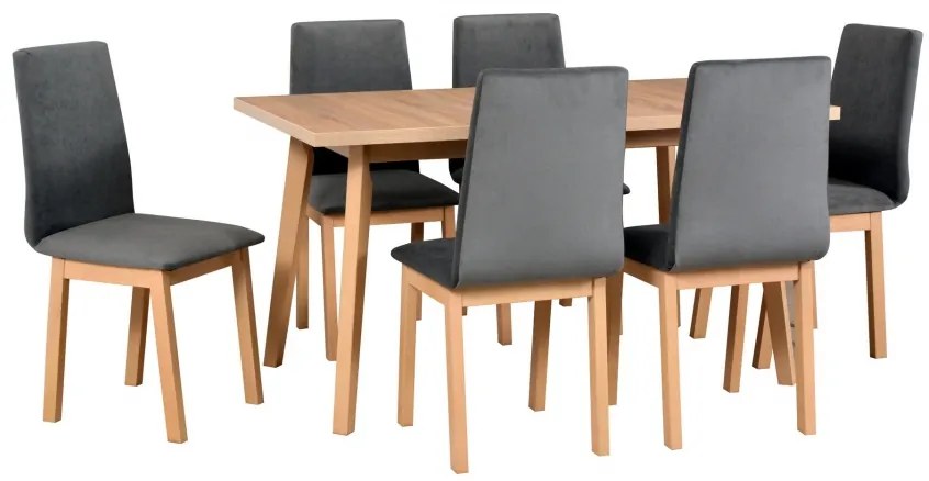 Jídelní stůl OSLO 5 deska stolu artisan, podstava stolu černá, nohy stolu ořech