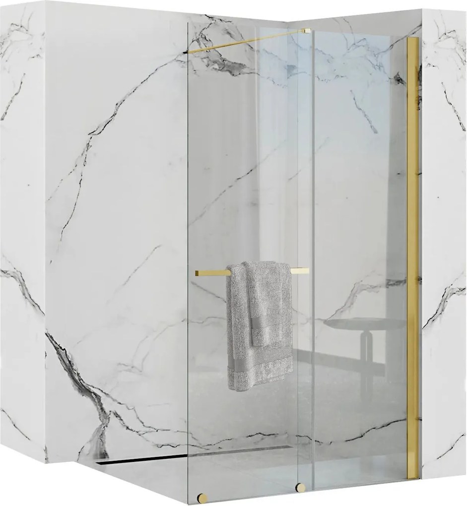 Rea Cortis, posuvná sprchová zástěna 100x200cm, 6mm sklo, čiré sklo, zlatý profil, REA-K8484