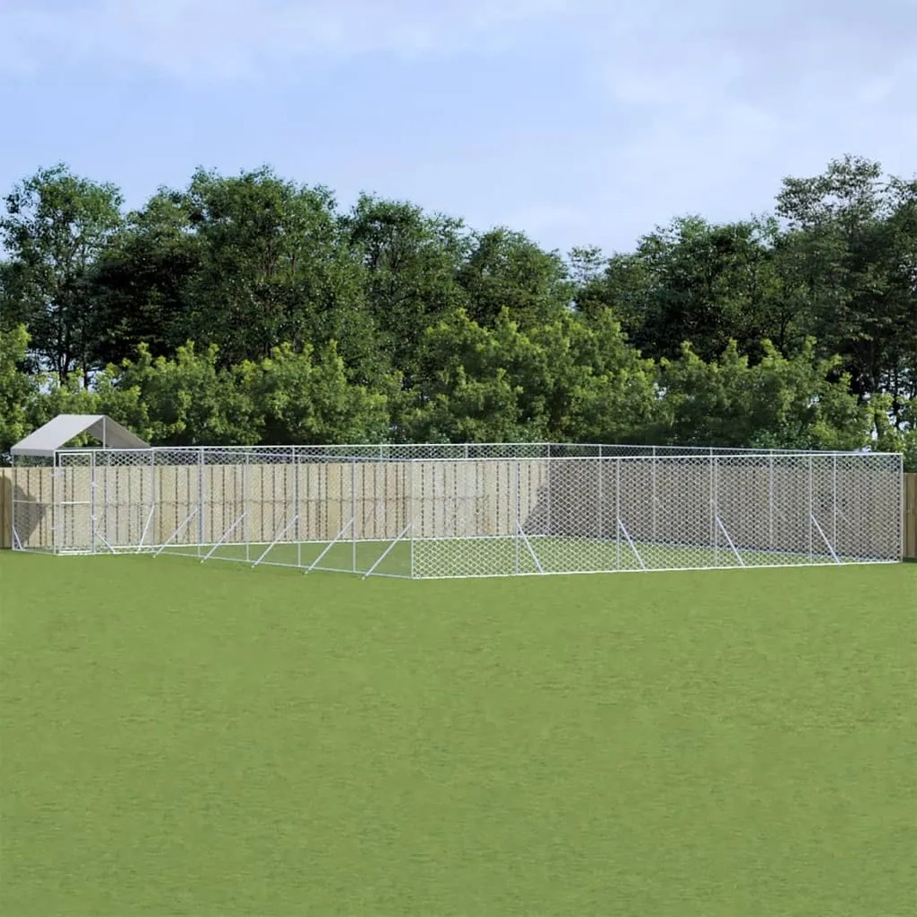Venkovní psí kotec se střechou stříbrný 12 x 12 x 2,5 m ocel 3190474