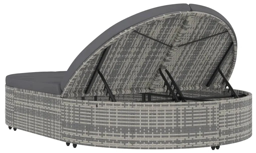 vidaXL Marketos Dvojité zahradní lehátko s poduškami polyratan šedé