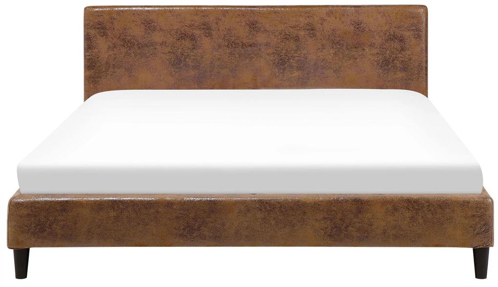 Čalouněná hnědá postel se vzhledem kůže 180x200 cm FITOU Beliani