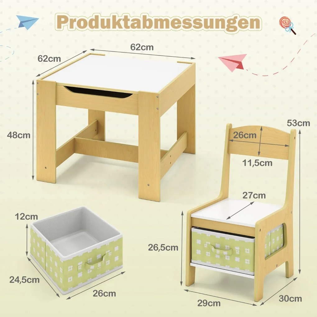 Costway Dětský stůl s 2 židličkami na aktivity s odnímatelnou deskou stolu
