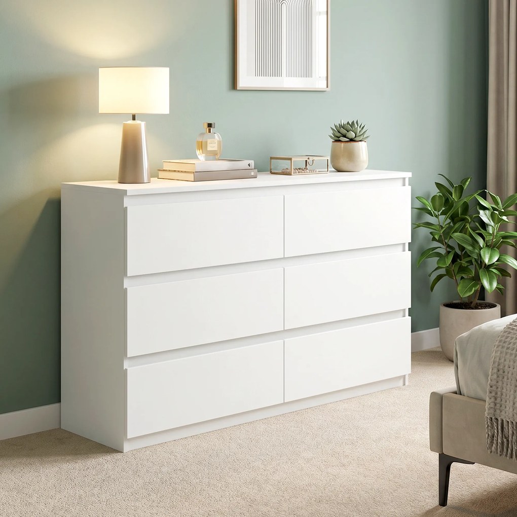 HOMCOM komoda s 3 zásuvkami, moderní bezúchytový design pro obývací pokoj, ložnici a předsíň – bílá (112 × 34 × 75 cm)