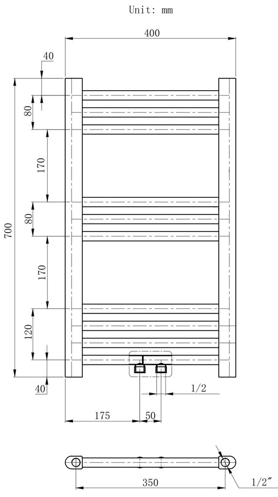 Erga Simple, topné těleso 700x400 mm, 234 W, černá, ERG-LAV-SIMP-7040-BK