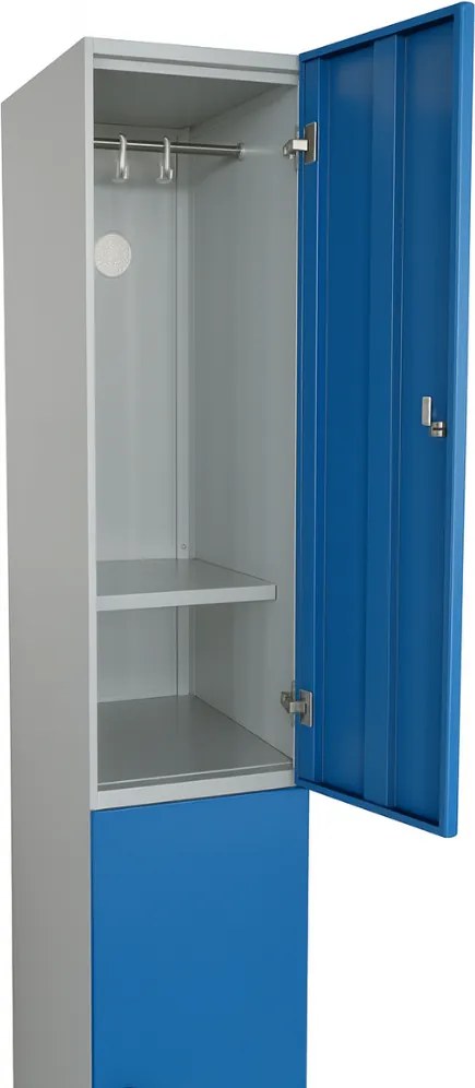 Šatní skříňka S1 s úložnými boxy, 2 boxy, 1850 x 300 x 500 mm, kódový zámek, béžové dveře