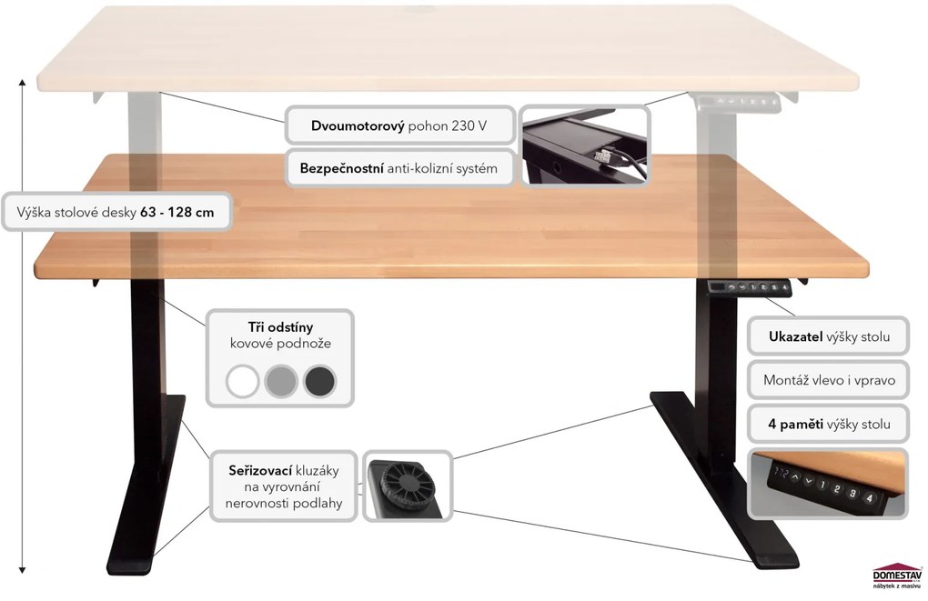 Stůl s podnoží 1320 mm Domestav D732 Materiál: Smrk, Barevne provedení: Přírodní provedení, Specifikace: 115cm