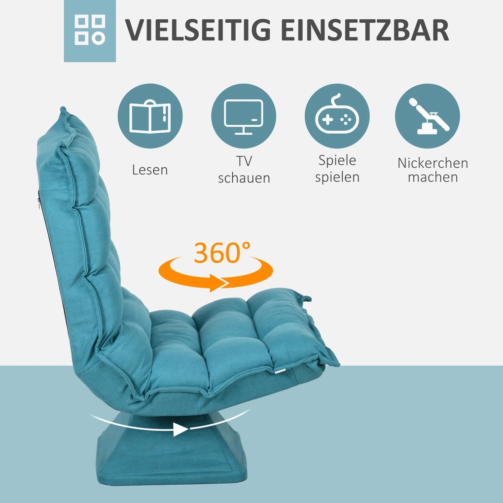 HOMCOM Podlahové křeslo Nastavitelná pohovka otočná Meditační křeslo Relaxační křeslo Líná pohovka do obývacího pokoje a kanceláře Modrá