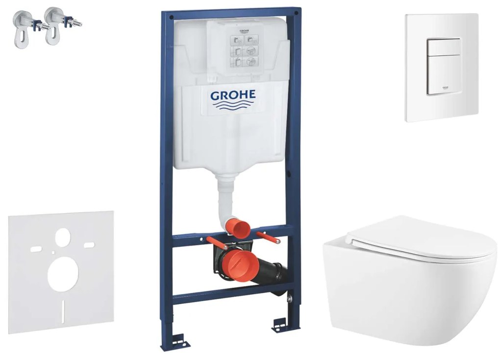 Grohe Rapid SL - Set předstěnové instalace, klozetu Gaia sedátka softclose, tlačítko Skate Cosmopolitan, alpská bílá SANI11BA3102