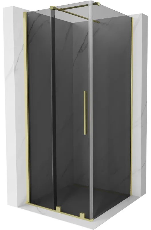 Mexen Velar, sprchový kout s posuvnými dveřmi 100 x 100 cm, 8mm šedé sklo, zlatá matná, 871-100-100-41-55