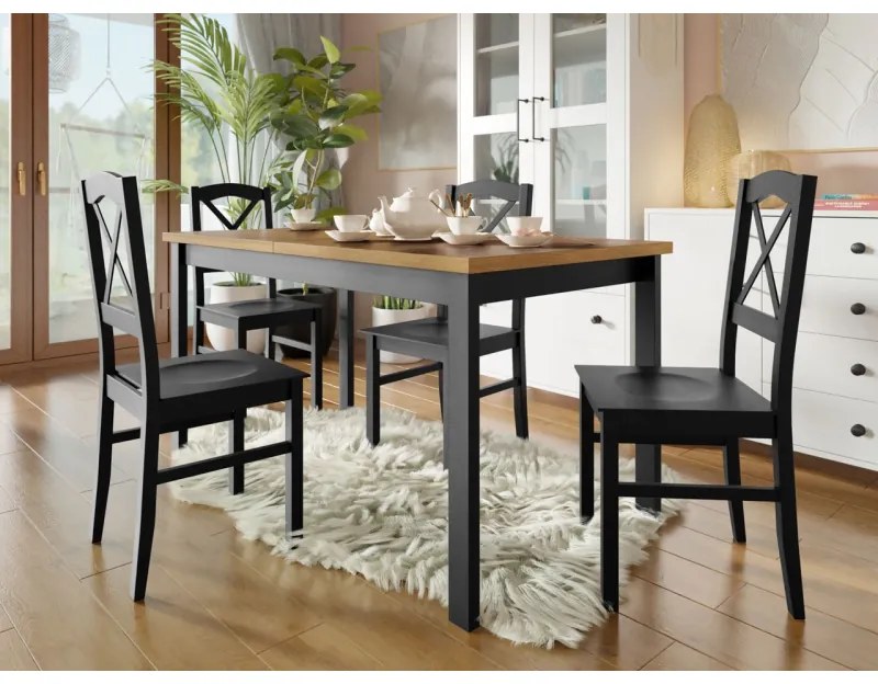 Jídelní stůl se 4 židlemi AL22, Barva dřeva: bílá-L, Barvy nožiček: Bíla