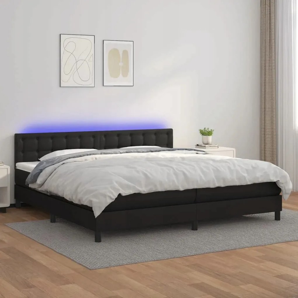 Box Spring Postel S Matrací A Led Černá Umělá Kůže Černá tlačítka 200 x 2