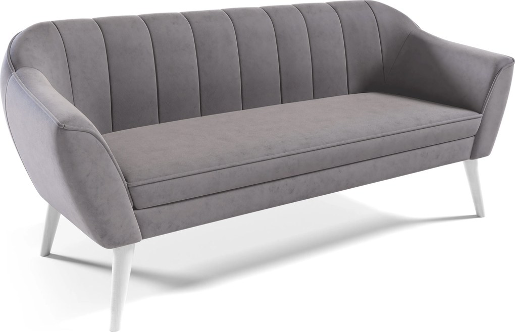 Eka Pohovka trojmístná VOJO, 183 cm Látka Velutto: Černá (Velutto 20), Výběr nohou: Bílé