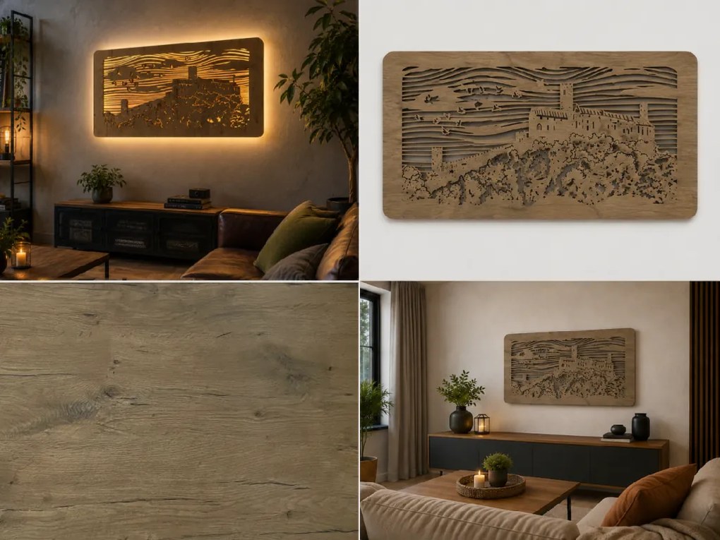 Li-Go "Bezděz" světelný obraz s baterií a pohybovým čidlem 100x50 cm provedení povrchu: dub