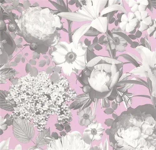 Vliesové tapety na zeď Seasons květy šedé na růžovém podkladu - POSLEDNÍ KUSY