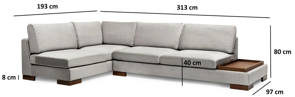 Hanah Home Rohová pohovka TULIP světle šedá levý roh 560ARE1157