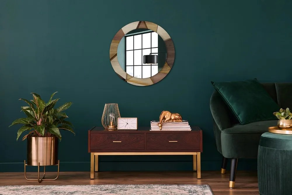 Kulaté dekorativní zrcadlo Geometrické 3d dřevo fi 60 cm
