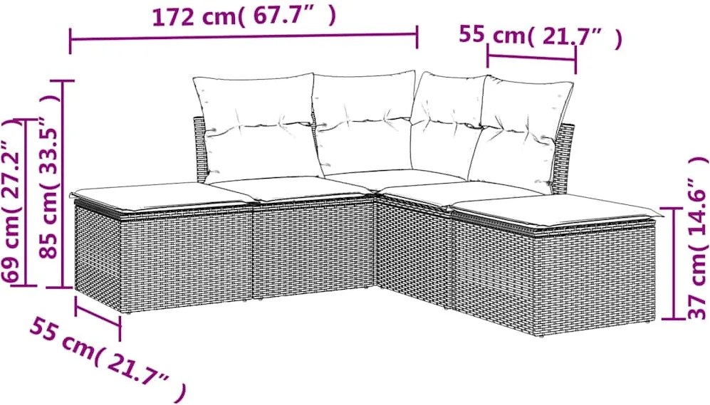 5dílná zahradní sedací souprava s poduškami černá polyratan 3217715