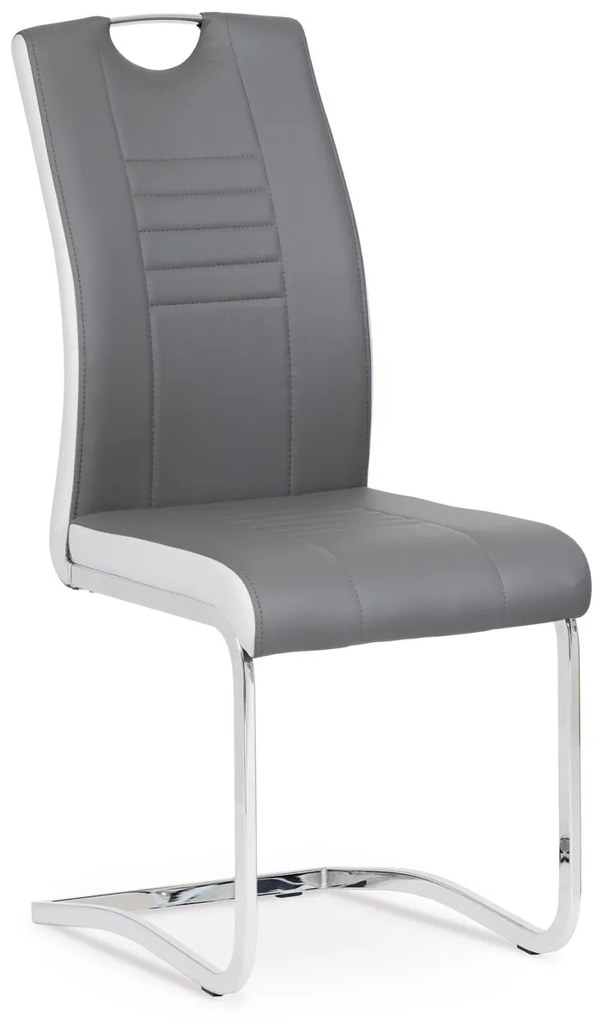 AUTRONIC Jídelní židle chrom / koženka šedá s bílými boky