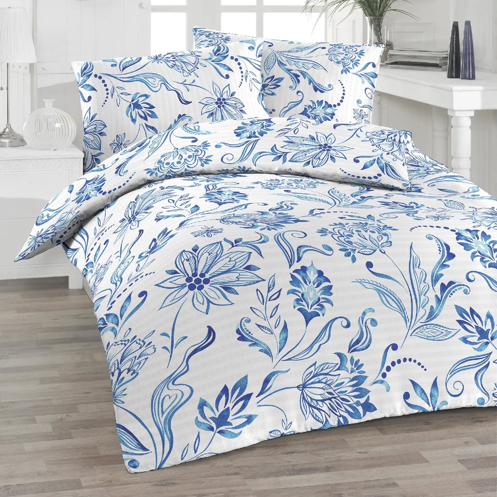 Florella Krepové povlečení Fania Blau Rozměr: 70x90 + 140x200 cm