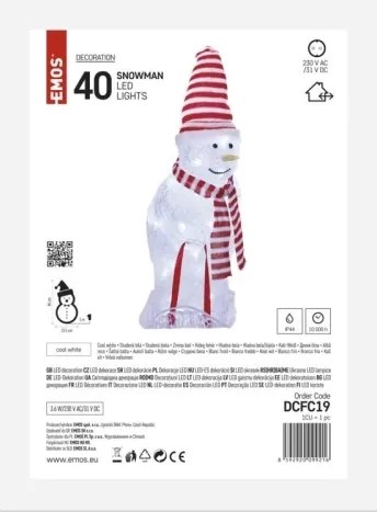 LED vánoční sněhulák EMOS DCFC19 46cm 230V vnitřní i venkovní použití studená bílá