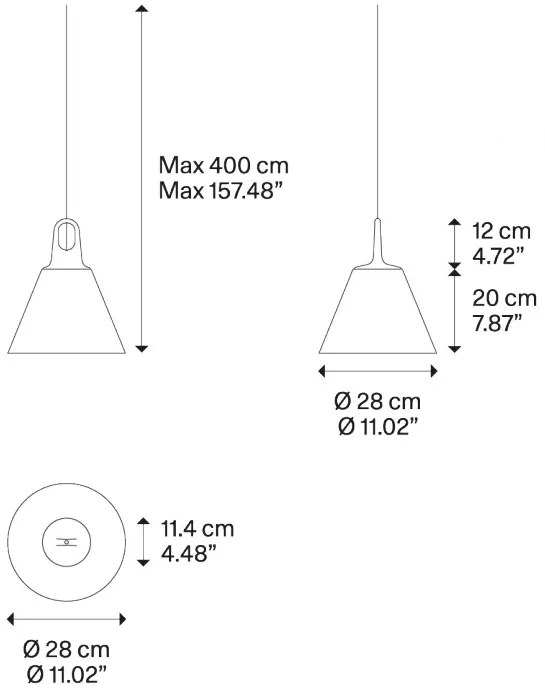 Lodes Jim Cone cluster, černé svítidlo s šedým hákem, 1x25W LED E27, prům. 28cm