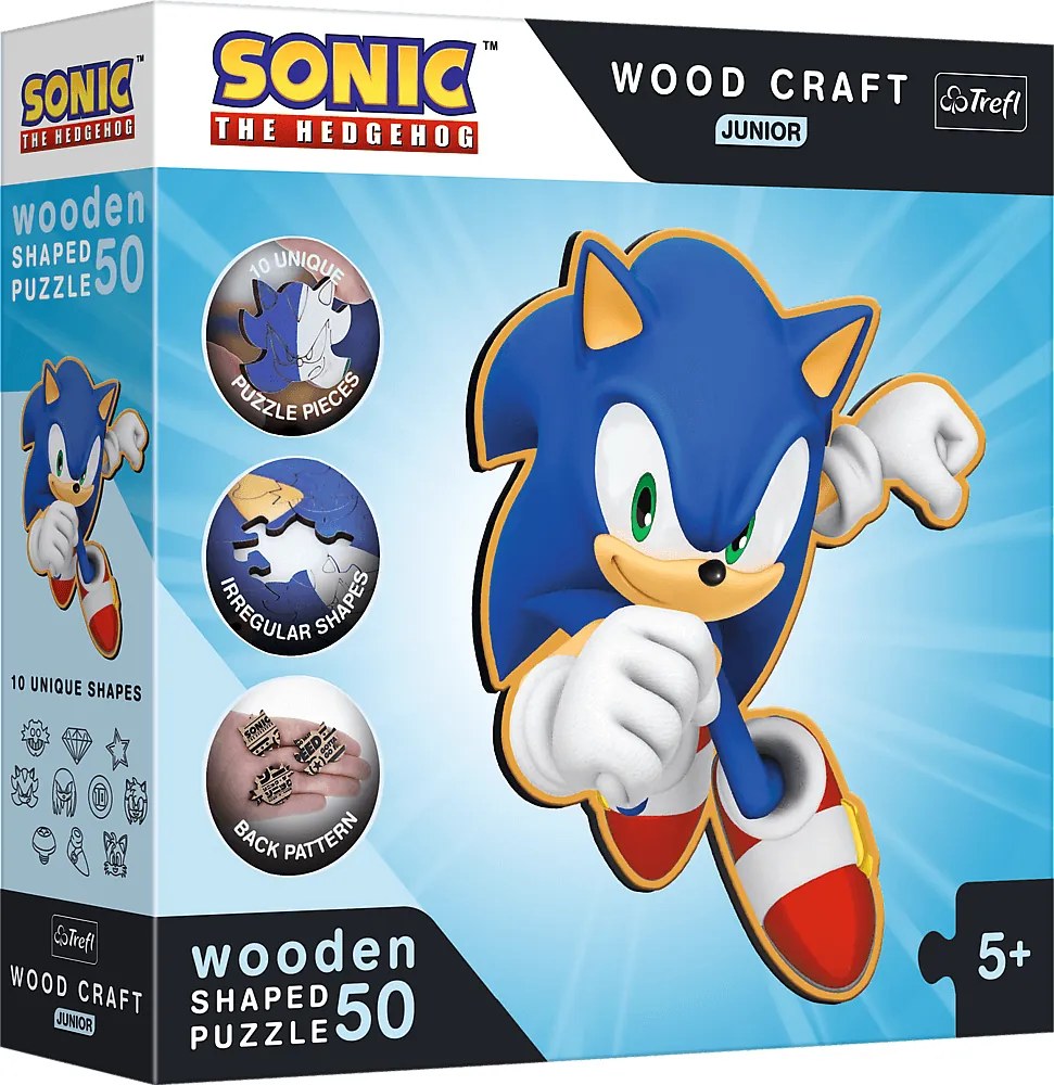 Puzzle trefl wood craft junior puzzle chytrý ježek sonic 50 dílků