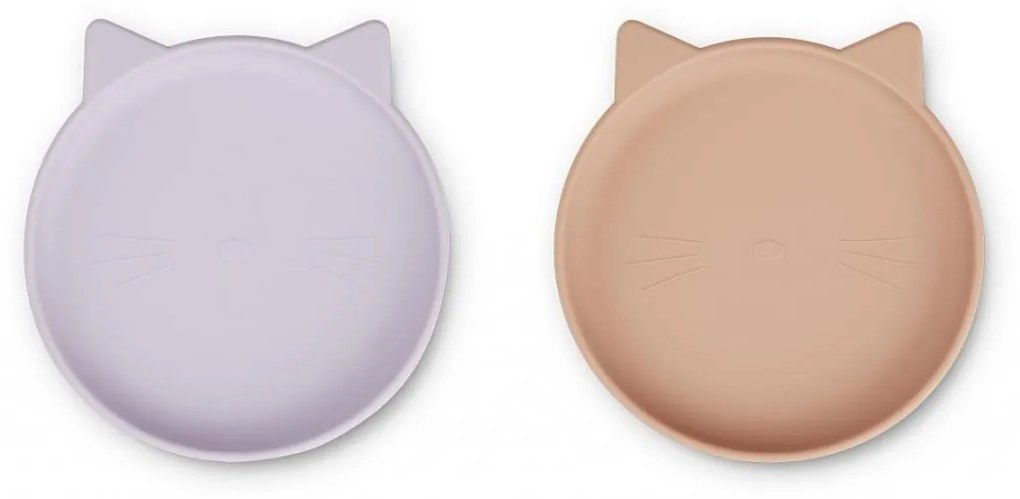 LIEWOOD Dětský talíř Cat Light Lavender Rose 17 cm - set 2 ks, růžová barva, fialová barva, béžová barva, plast