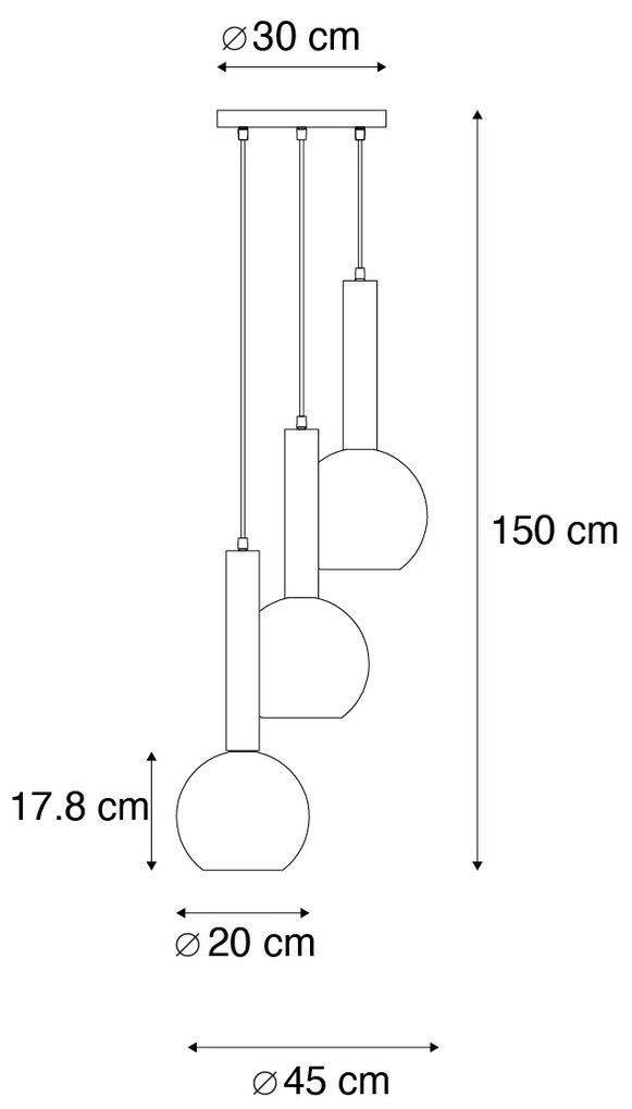 Moderní závěsné svítidlo černé s kouřovým sklem 3-světla - Clayton