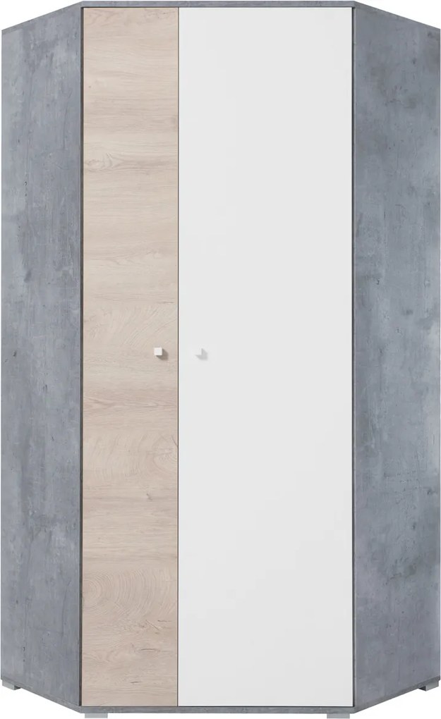 Šatní rohová skříň SI 2 L/P | police a šatní tyče | 90x90 cm | UNI provedení | beton/bílá/dub