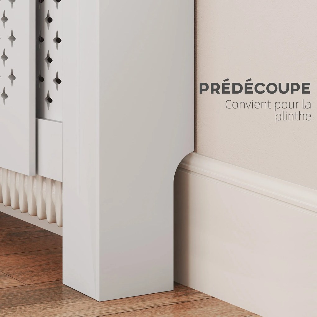 HOMCOM Nastavitelný kryt radiátorů v moderním designu včelí plástve 136-200 x 21,5 x 91,7 cm - Dřevěný kryt radiátorů pro ložnici a obývací pokoj - Bí
