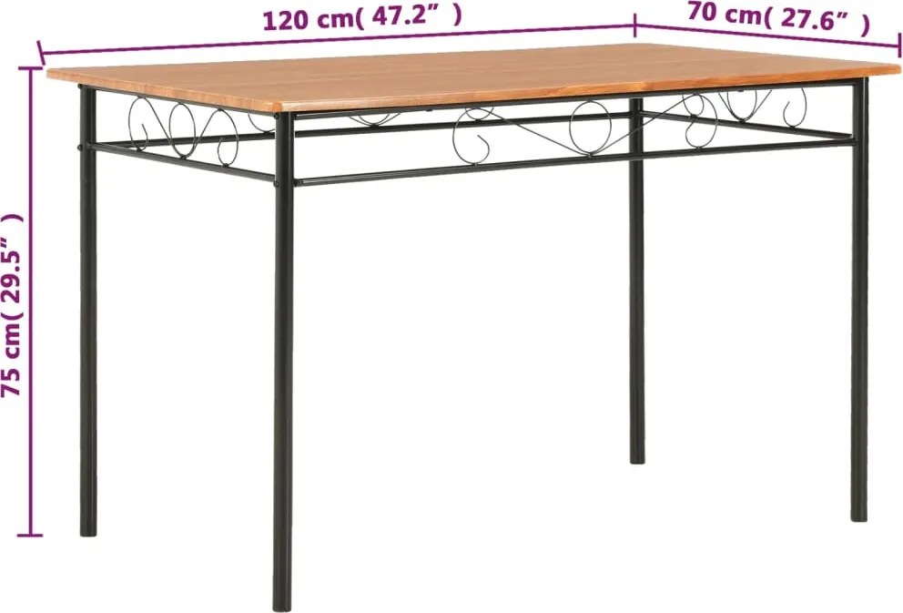 vidaXL Marketos Jídelní stůl hnědý 120 x 70 x 75 cm MDF