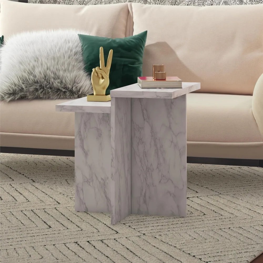 Bílý konferenční stolek v dekoru mramoru 56x56 cm Brielle – Støraa