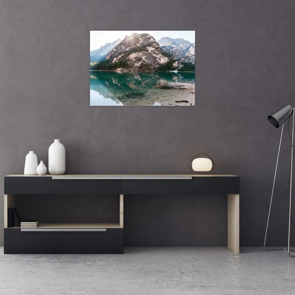 Skleněný obraz horského jezera (70x50 cm)
