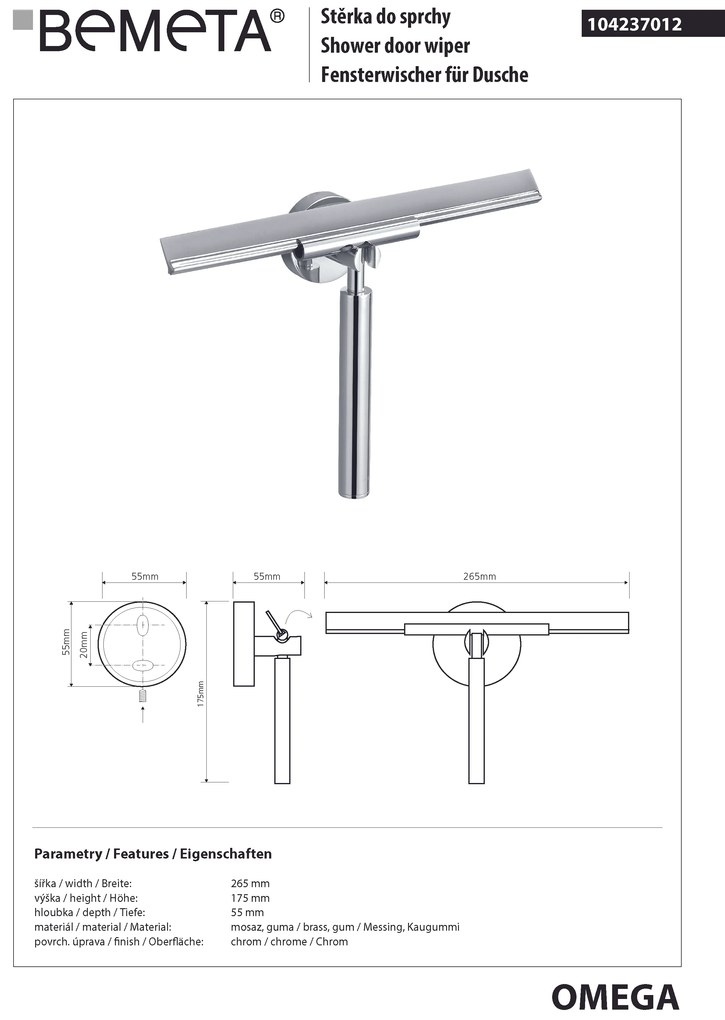 Bemeta Design OMEGA: Stěrka do sprchy - 104237012