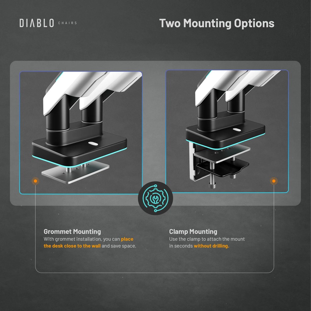 Držák na dva monitory 35" RGB bílo-černý: Diablo X-Arm Dual
