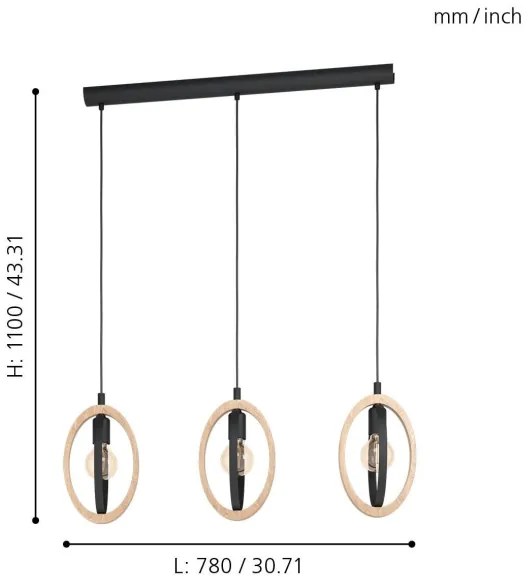 Eglo 43462 - Lustr na lanku BASILDON 3xE27/40W/230V