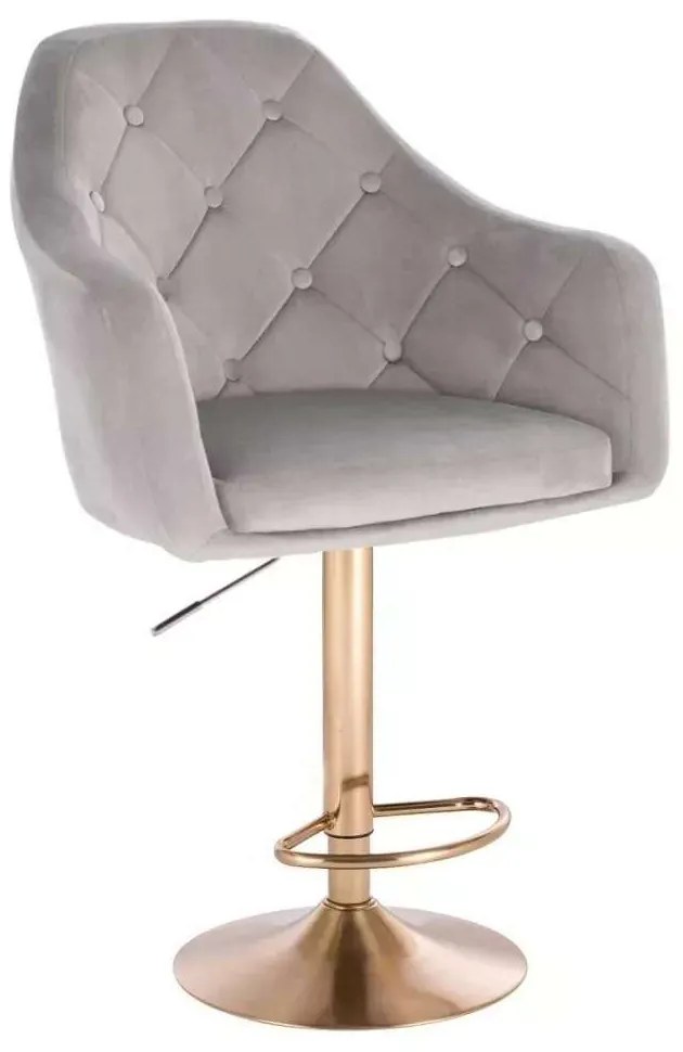 LuxuryForm DESIGN Barová židle ANDORA VELUR na zlaté kulaté podstavě - světle šedá