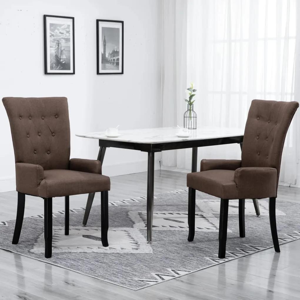 vidaXL Jídelní židle s područkami 2 ks hnědé textil