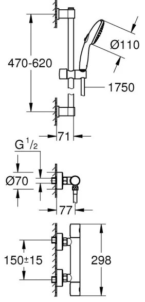 GROHE 34856000 - Termostatická sprchová baterie PRECISION GET 600 mm chrom