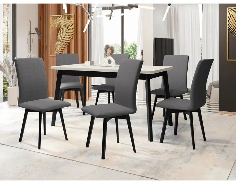 Jídelní jídelní stůl se 6 židlemi AL24, Barva dřeva: bílá-L, Potah: 26x - Kronos 22, Barvy nožiček: Sonoma