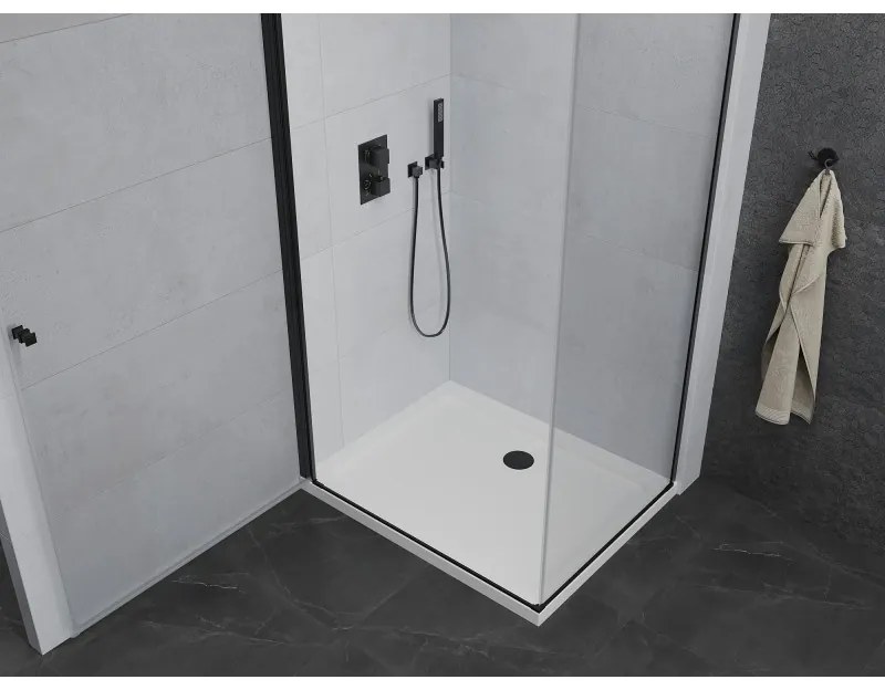 Mexen Pretoria sprchový kout s otočnými dveřmi 70 x 80 cm, průhledné, Černá + vanička do sprchového kouta Flat - 852-070-080-70-