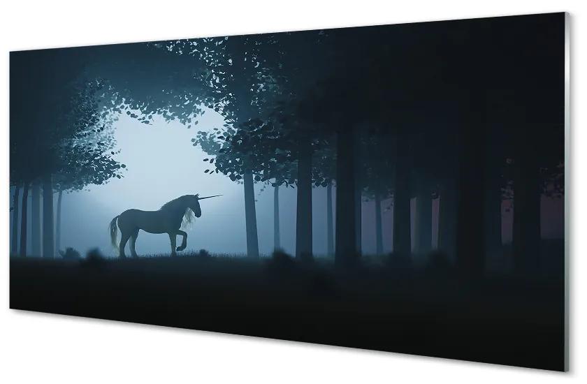 Obraz na skle Las noc jednorožec 125x50 cm