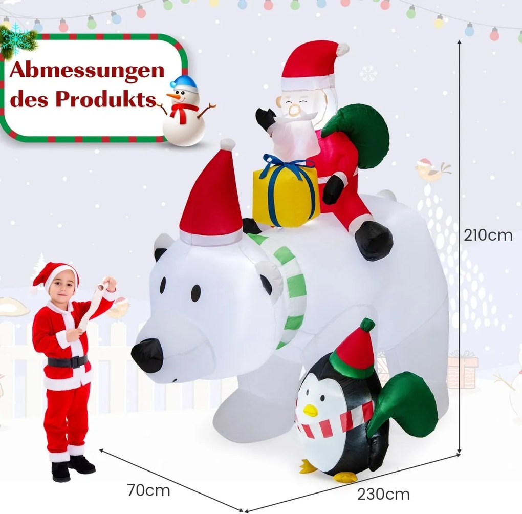 Costway 210 cm Nafukovací lední medvěd Santa Claus s tučňákem a dárková krabička